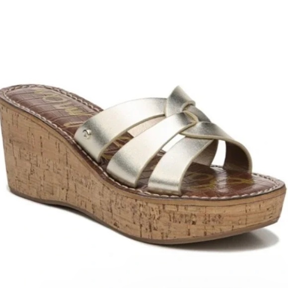 Sam Edelman | Shoes | Sam Edelman Gold Leather Raynere Cork Platform ...